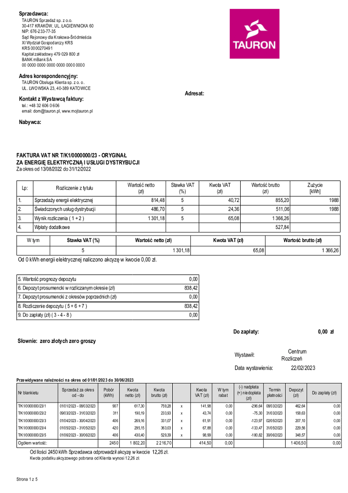 Faktura net-billing TAURON